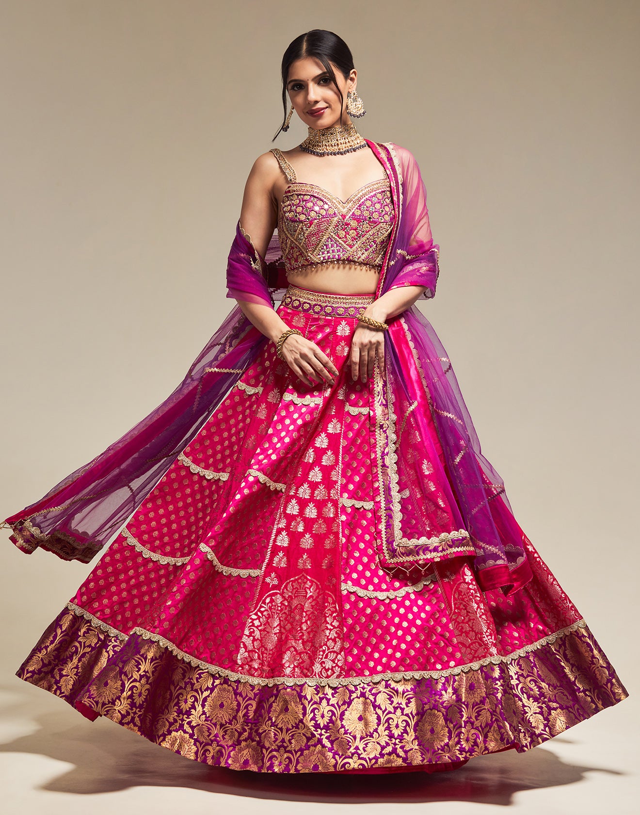 Hot Pink Multi Hued Traditional Lehenga Set – Roopkala Global