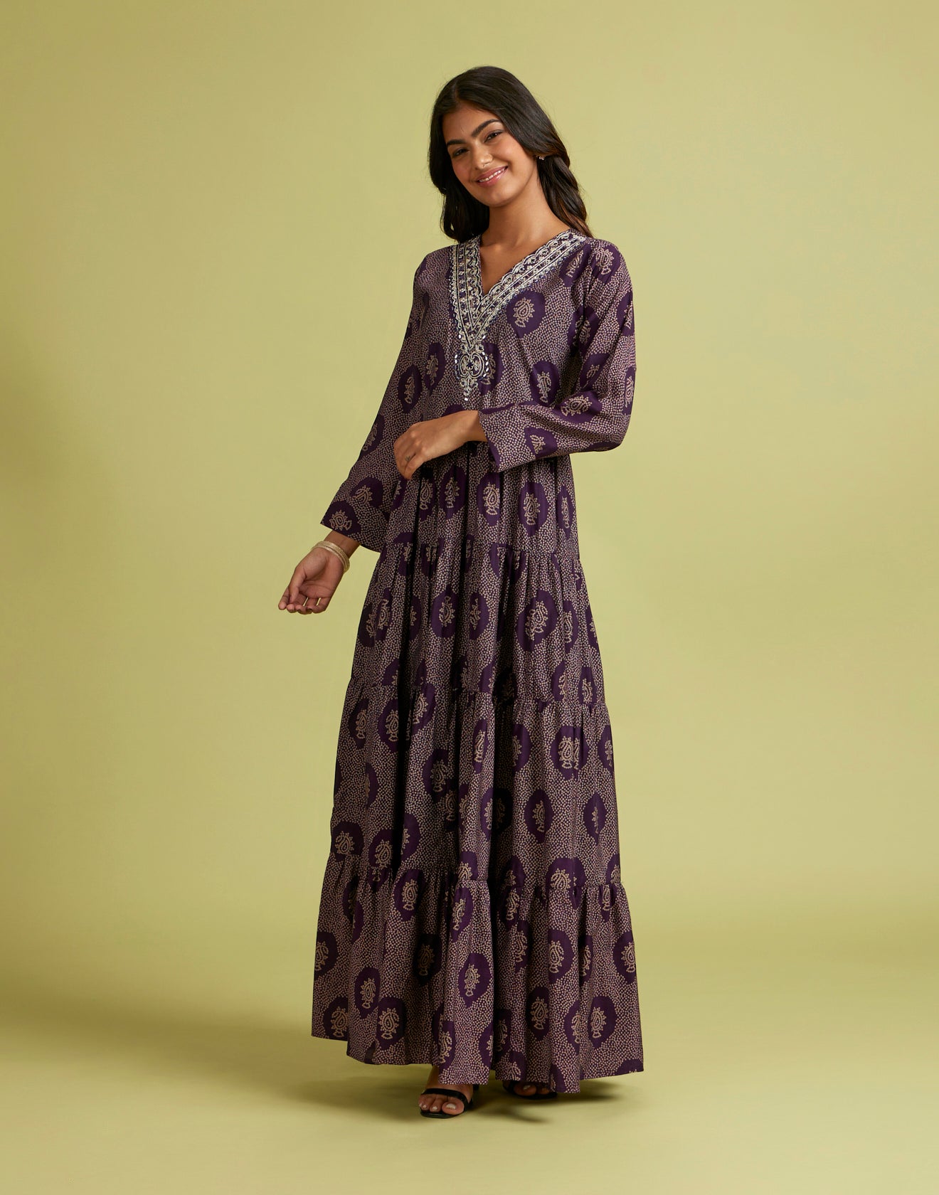 Royal Raisin Bandhej Printed Flared Kurti – Roopkala Global