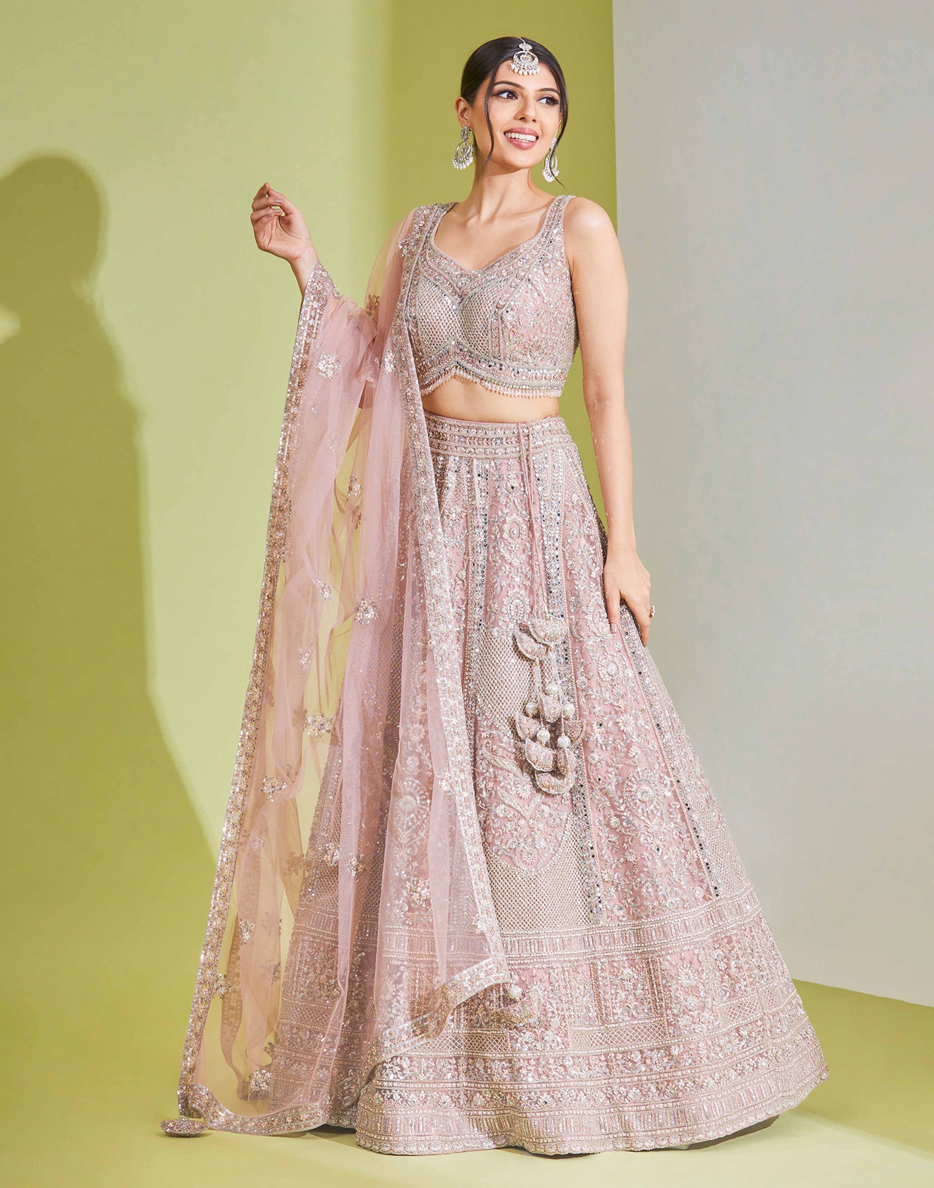 Subtle Pink Embellished Lehenga Set – Roopkala Global
