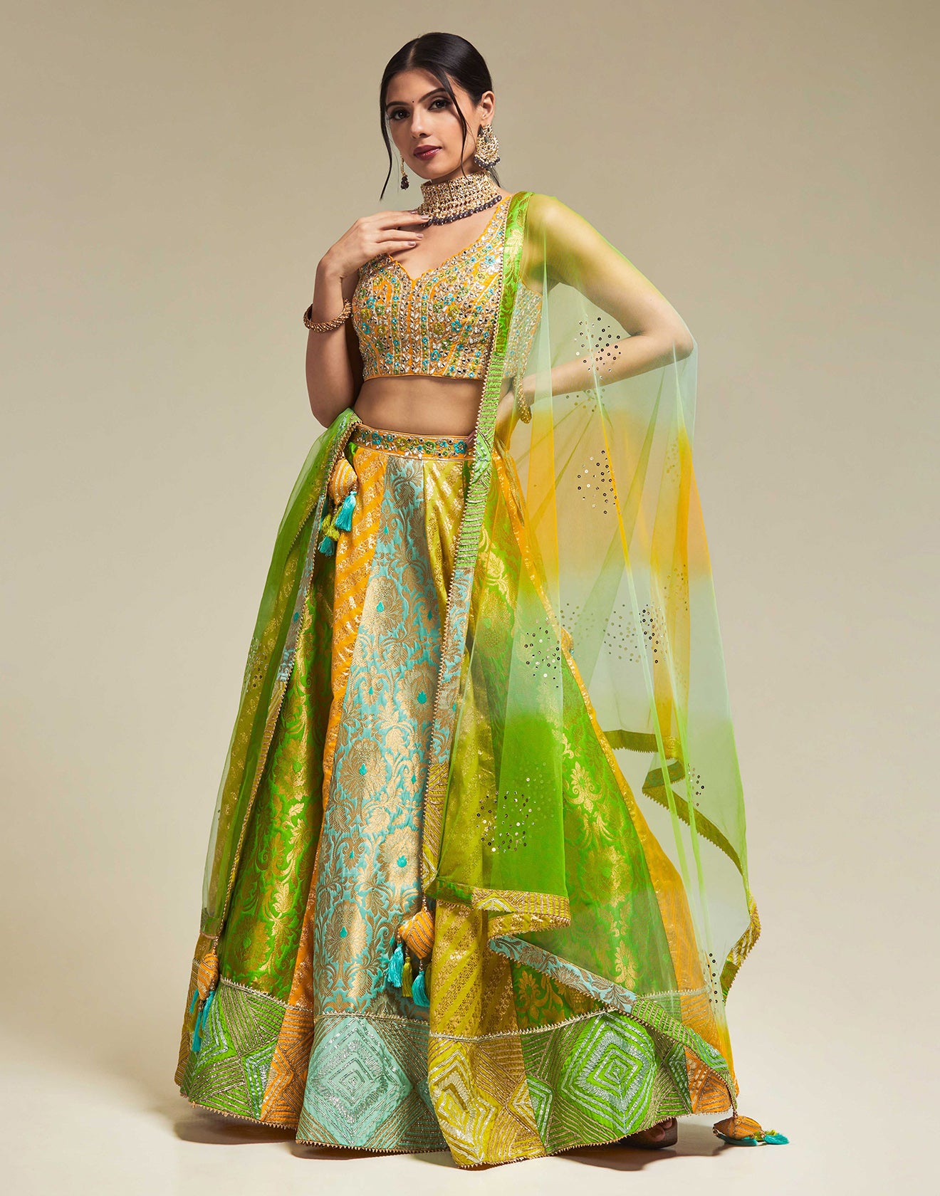 Vibrant Green Multi Hued Traditional Lehenga Set – Roopkala Global